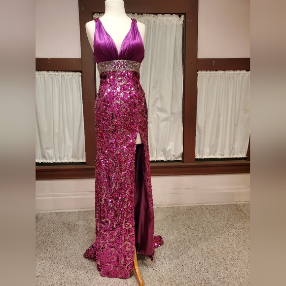 Riva Designs | Dresses | Purple Sequin Satin Gown | Poshmark
